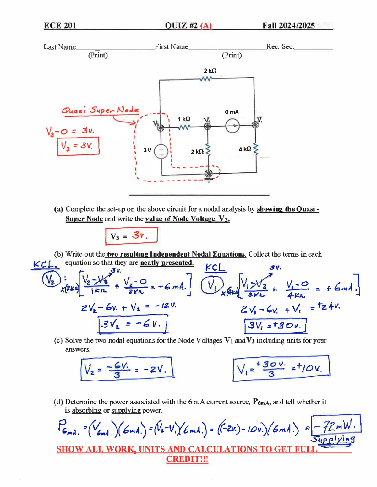 ECE 201 Quiz #2 Solutions - Nodal Analysis & Node Voltages - Studocu