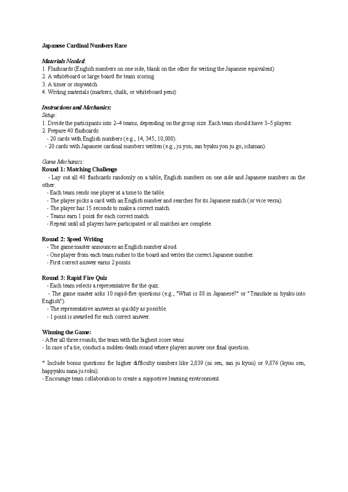 Agluba Japanese Cardinal Numbers Race - Japanese Cardinal Numbers Race ...