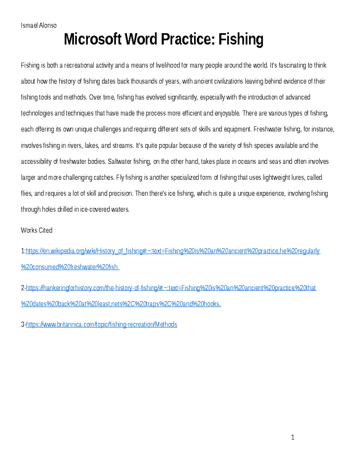Microsoft Word Practice: Exploring Different Fishing Techniques - Studocu