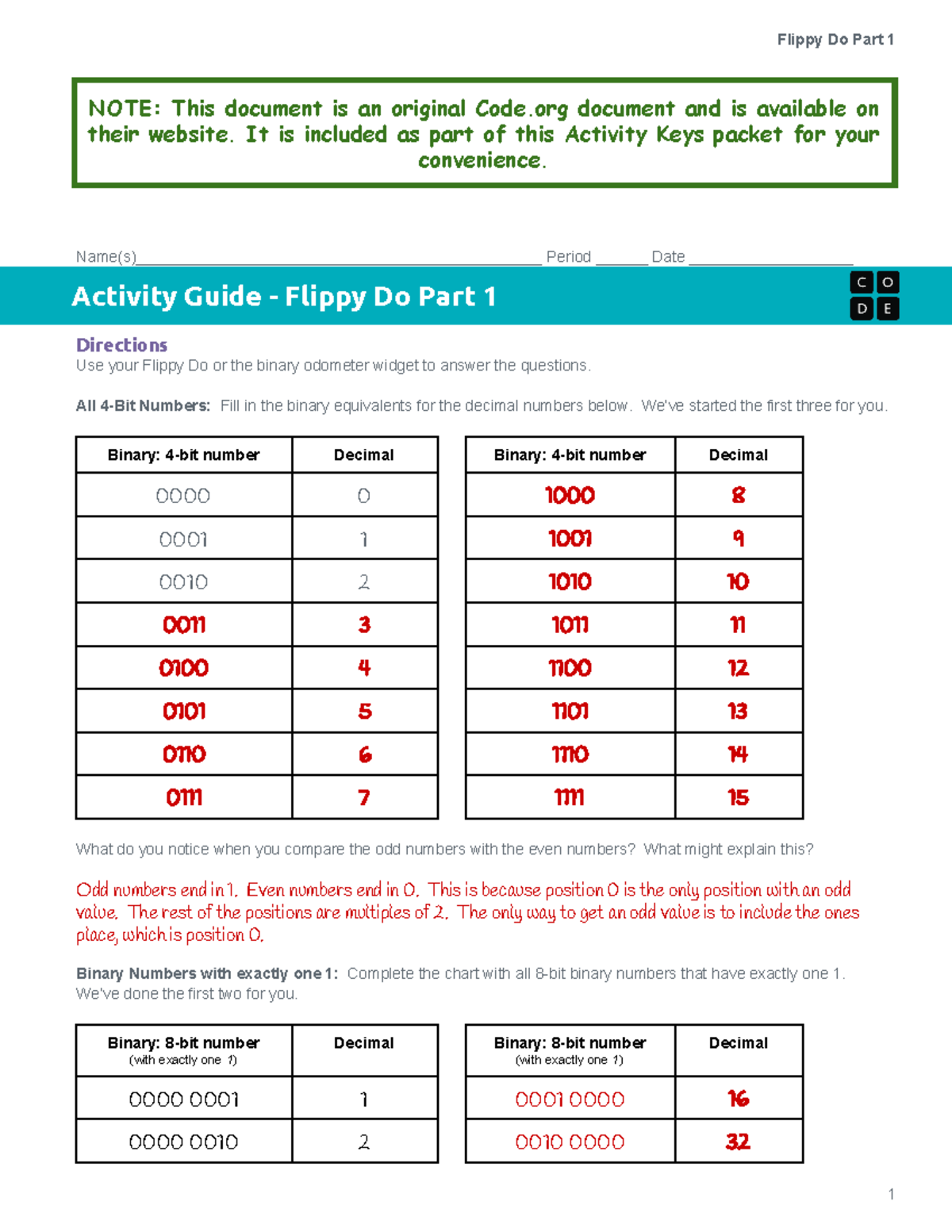 U1 L4 - KEY Original - Activity Guide - Flippy Do Part 1 - Flippy Do Part 1 NOTE: This document ...
