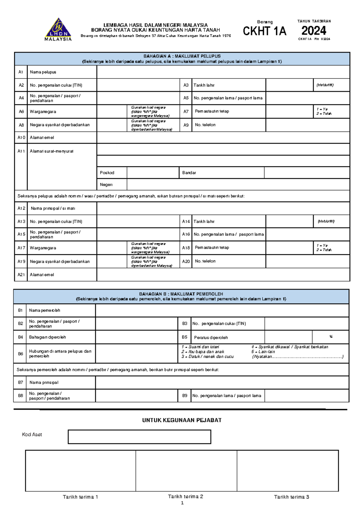 Borang CKHT 1A 2024 - Maklumat Pelupusan Harta Tanah - Studocu