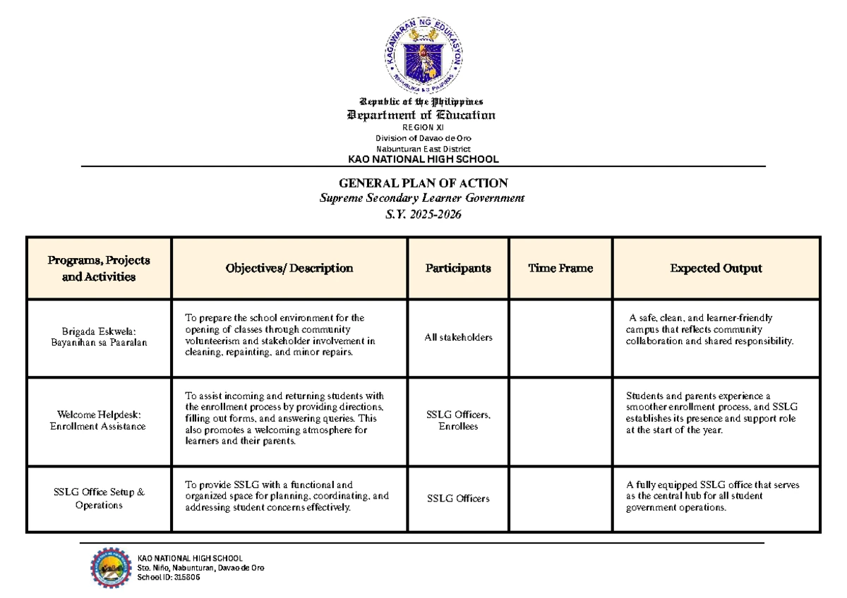 English Subject Action Plan SY2025-2026: Strategies for Improvement ...