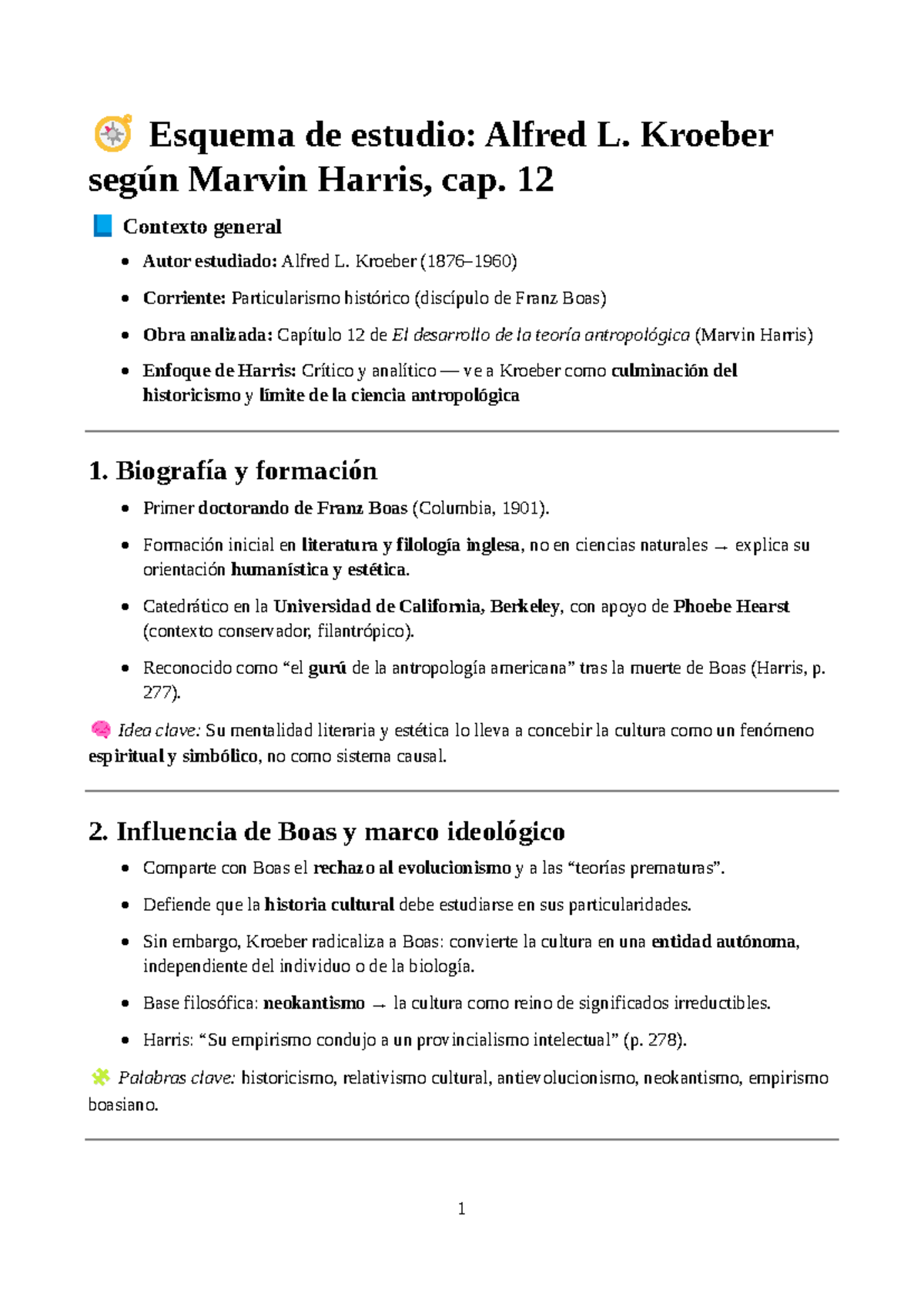Esquema de Estudio: Marvin Harris, Cap. 12 sobre Alfred L. Kroeber ...