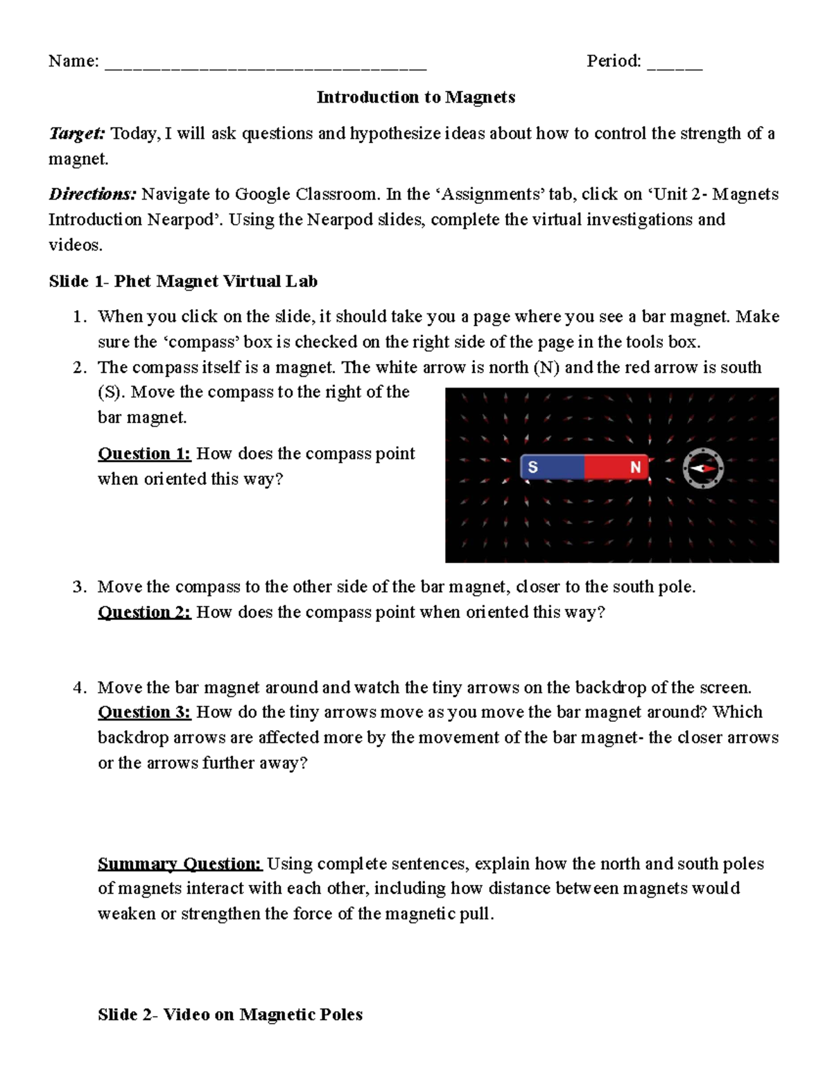 Intro to Magnets VLab - Exploring Magnetic Strength and Poles - Studocu
