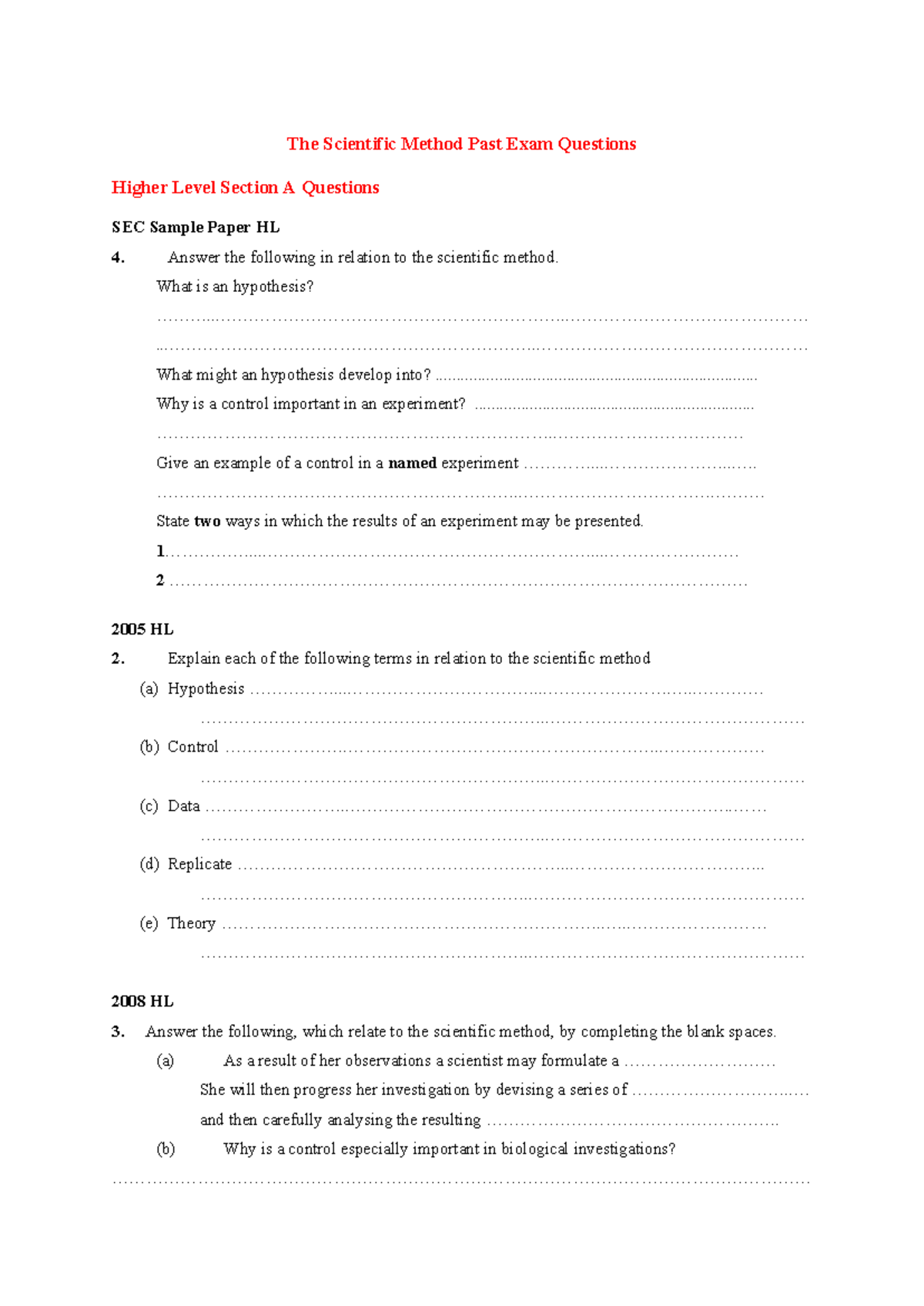 Scientific Method HL Past Exam Questions - Detailed Study Guide - Studocu