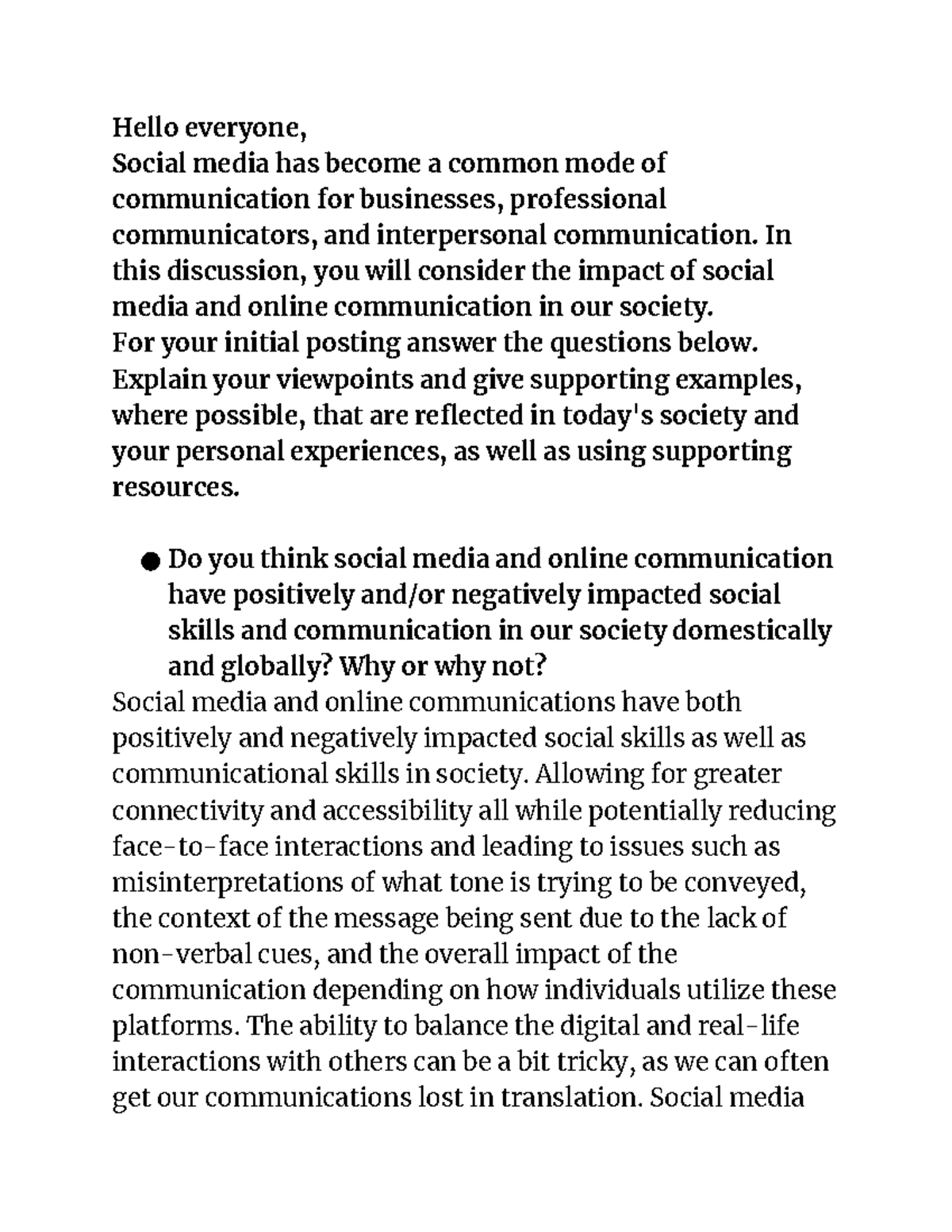 7-1 Discussion: Analyzing Social Media's Impact on Communication Skills ...