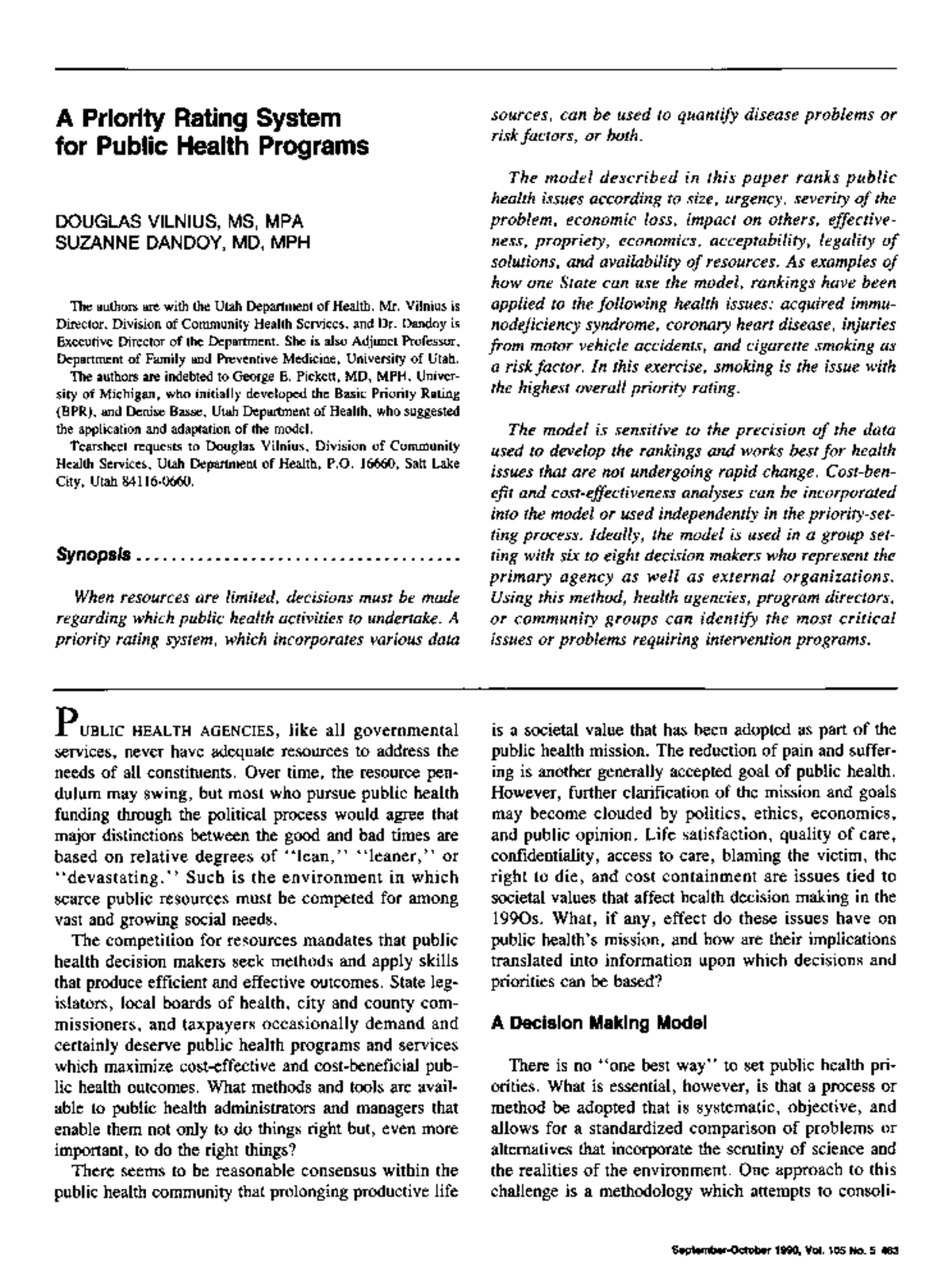 A priority rating system for public health programs - APriority Rating ...