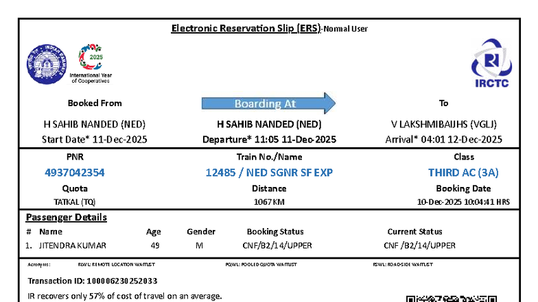 Electronic Reservation Slip for Train 12485 NED SGNR SF EXP - Studocu