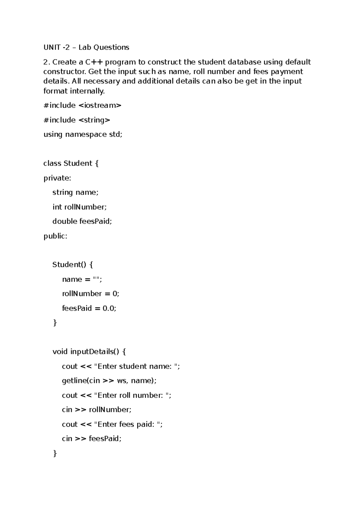 unit 2 assignment solutions for object oriented programming course including screenshots of code ...