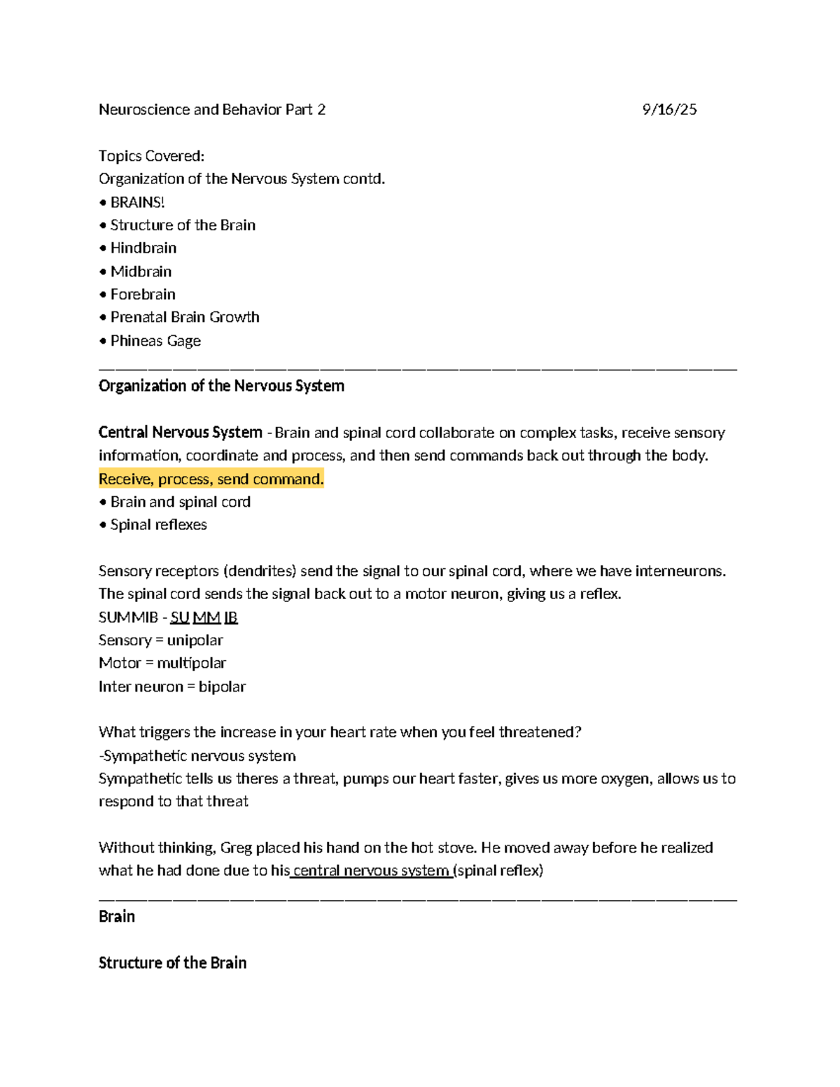 Neuroscience and Behavior Notes: Org. of the Nervous System (Part 2 ...