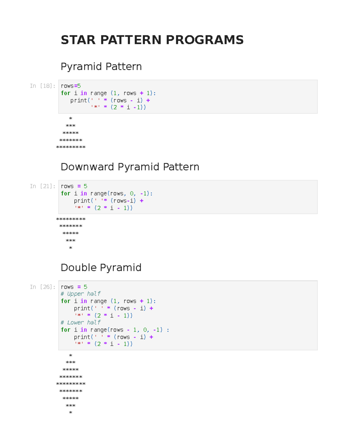 STAR Pattern Programs: Various Pyramid and Triangle Patterns - Studocu