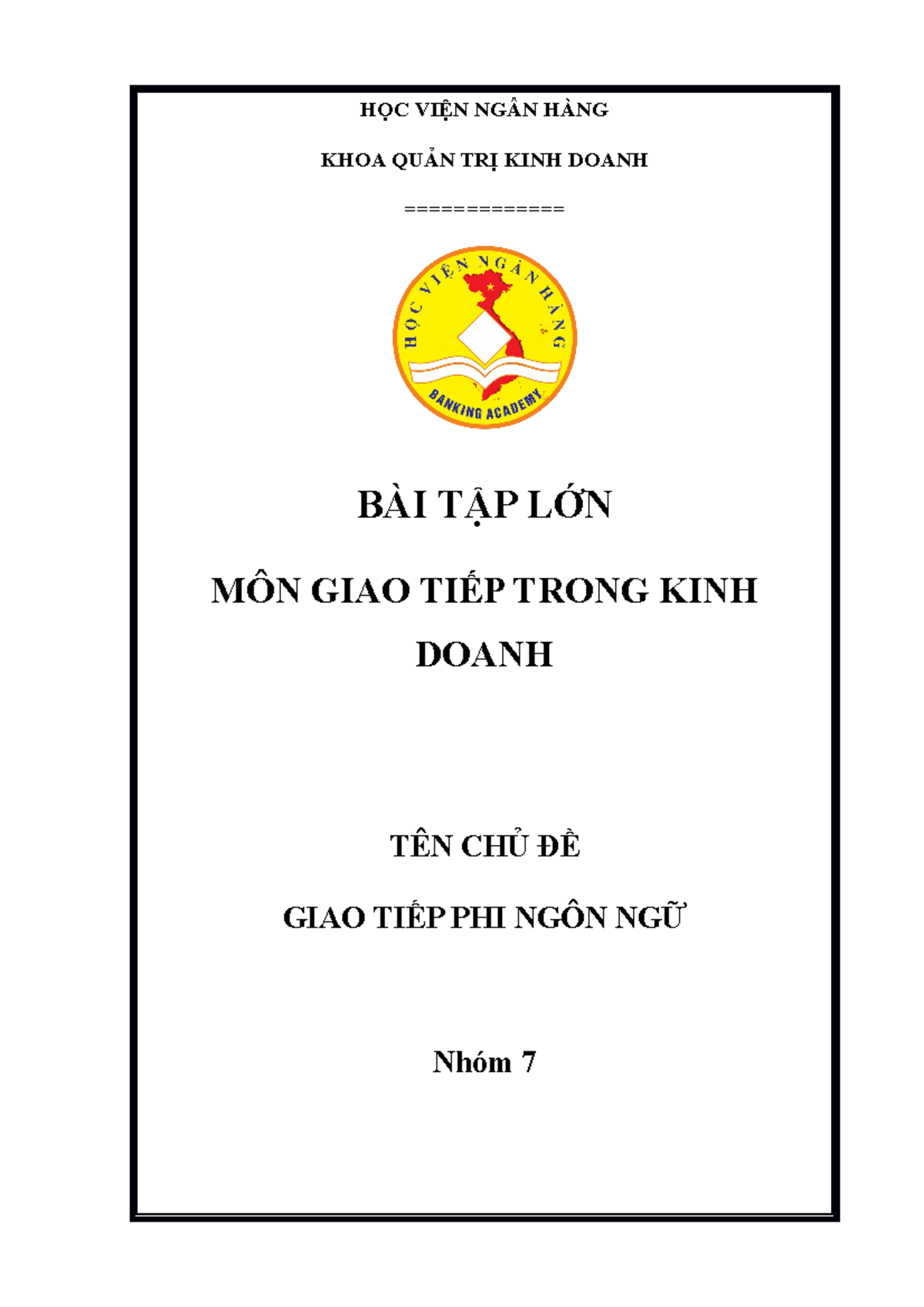 Gttkd - Bài Tập Lớn Về Giao Tiếp Phi Ngôn Ngữ Trong Kinh Doanh - Studocu