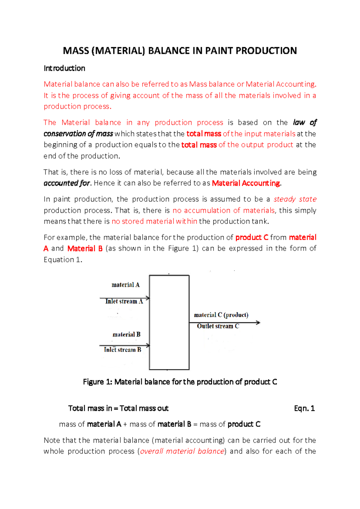 Module 3: Material Balance in Paint Production and Calculations - Studocu