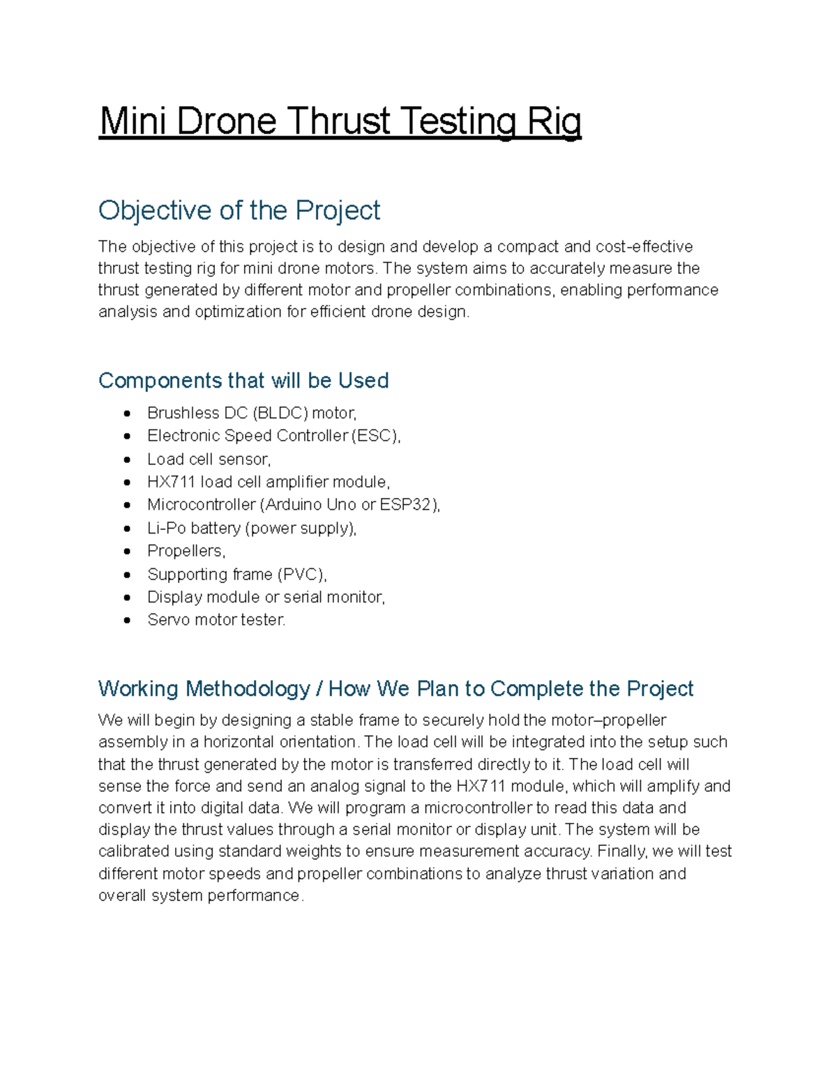 Mini Drone Thrust Testing Rig: Project Overview and Methodology - Studocu