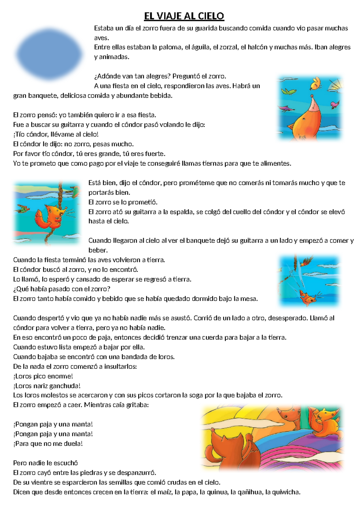 EL Viaje AL Cielo: Cuento Infantil y Preguntas de Reflexión - Studocu