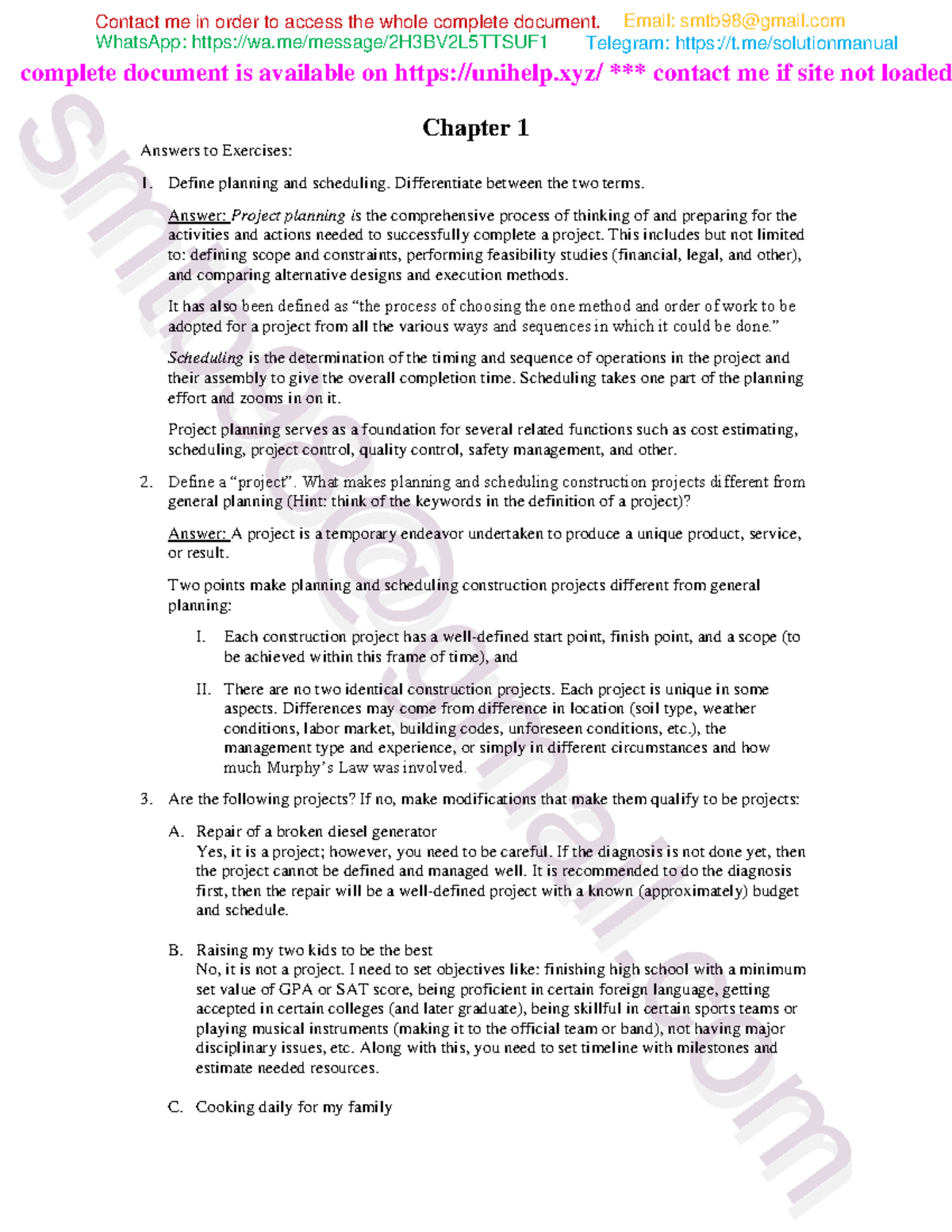 Construction Project Scheduling and Control: Solution Manual Answers - Studocu