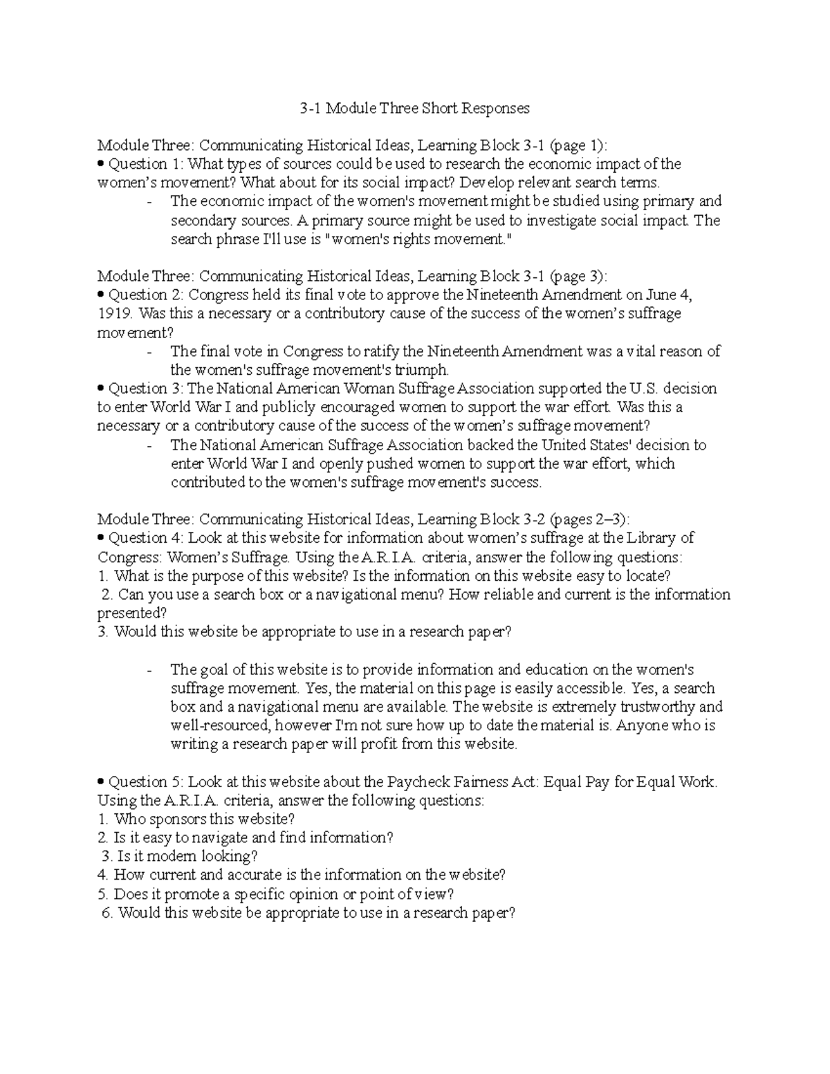 3-1 module three short responses - 3-1 Module Three Short Responses ...