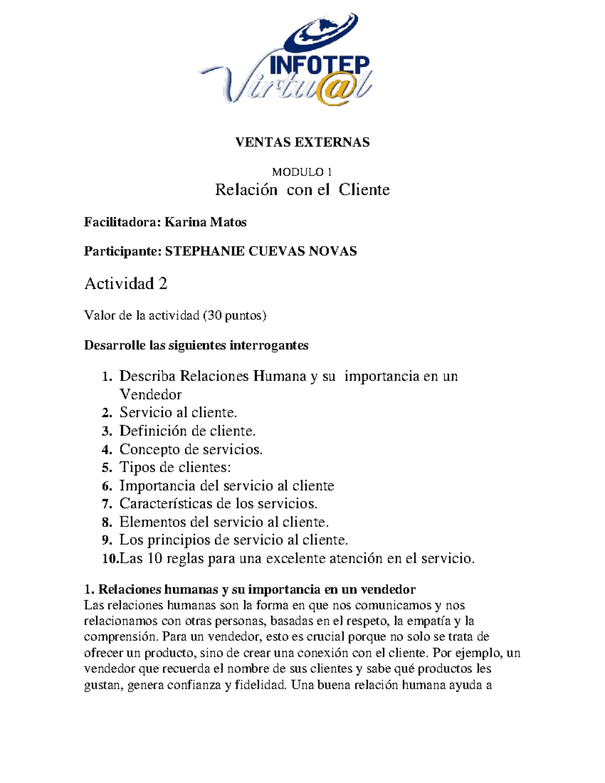 Actividad 2 - Módulo 1: Relación con el Cliente - VENTAS EXTERNAS - Studocu