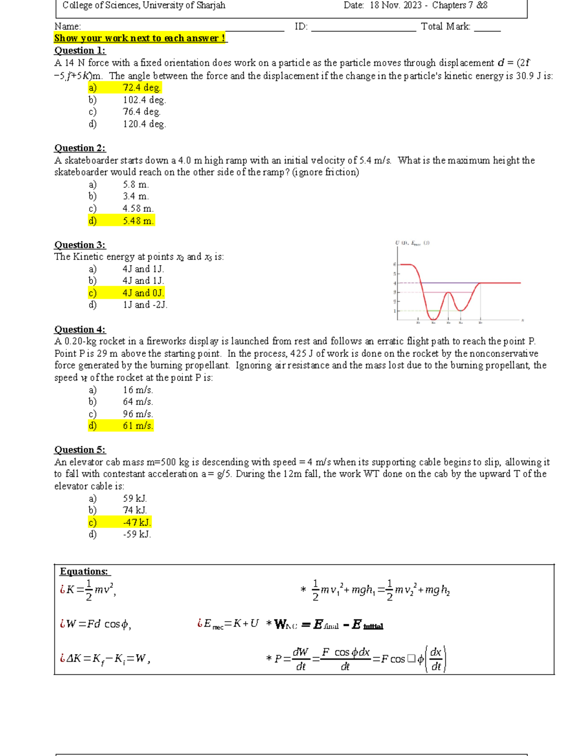Quiz 4 - Physics Concepts and Work Energy Principles - Studocu