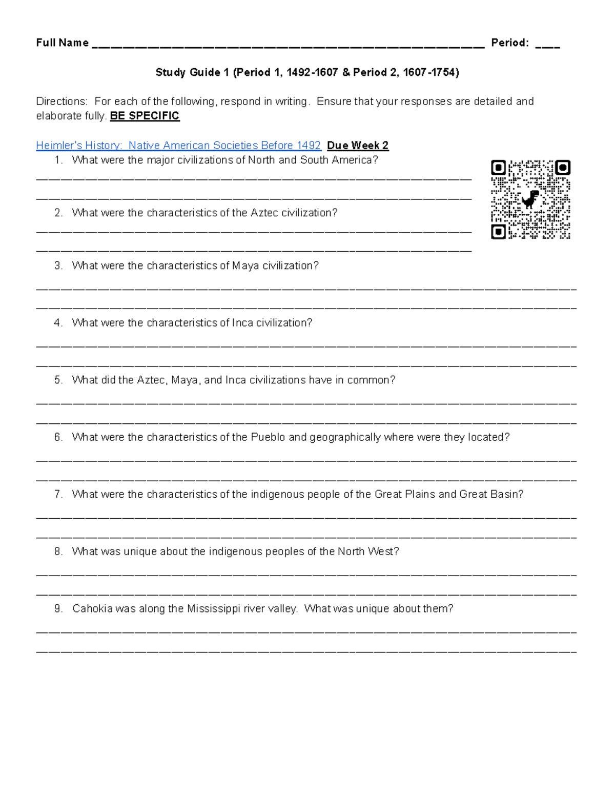 APUSH Study Guide: Units 1 & 2 (1492-1754) - Native Societies ...