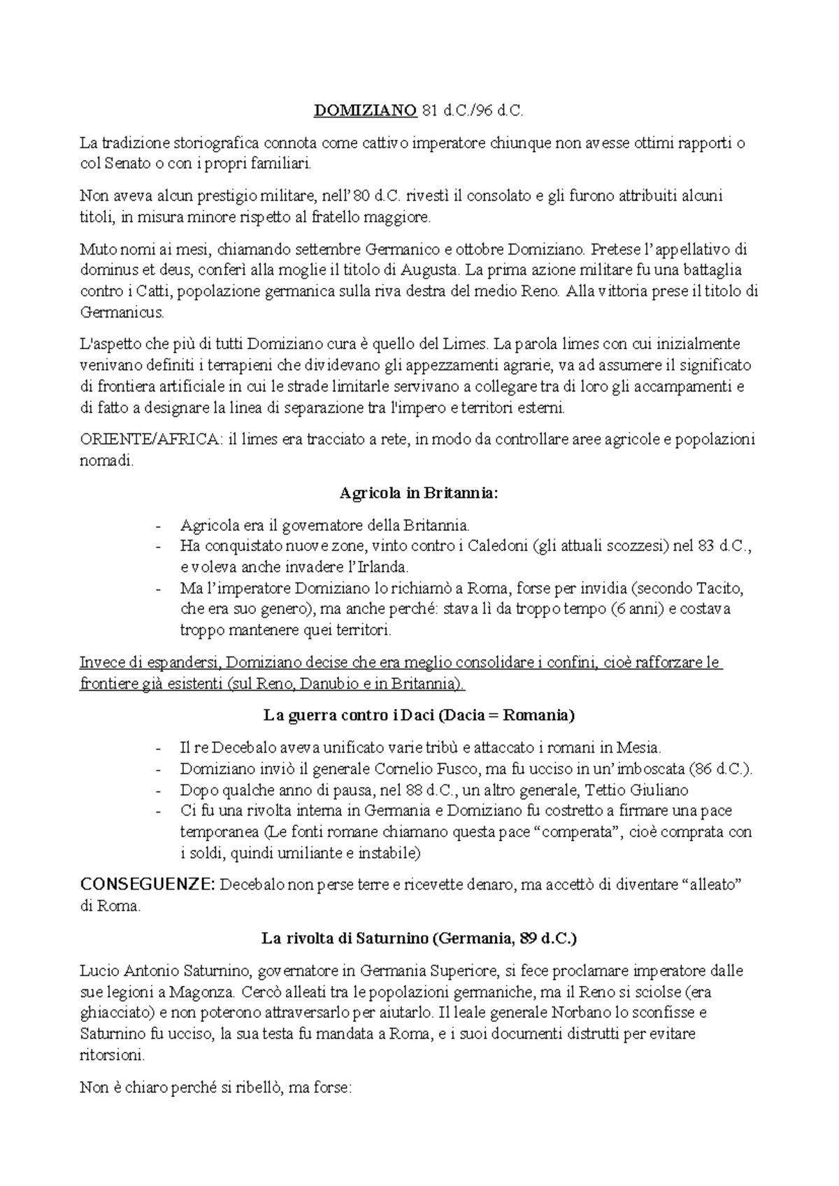 Domiziano: Storia e Politica Imperiale nel 81 d.C. - Studocu