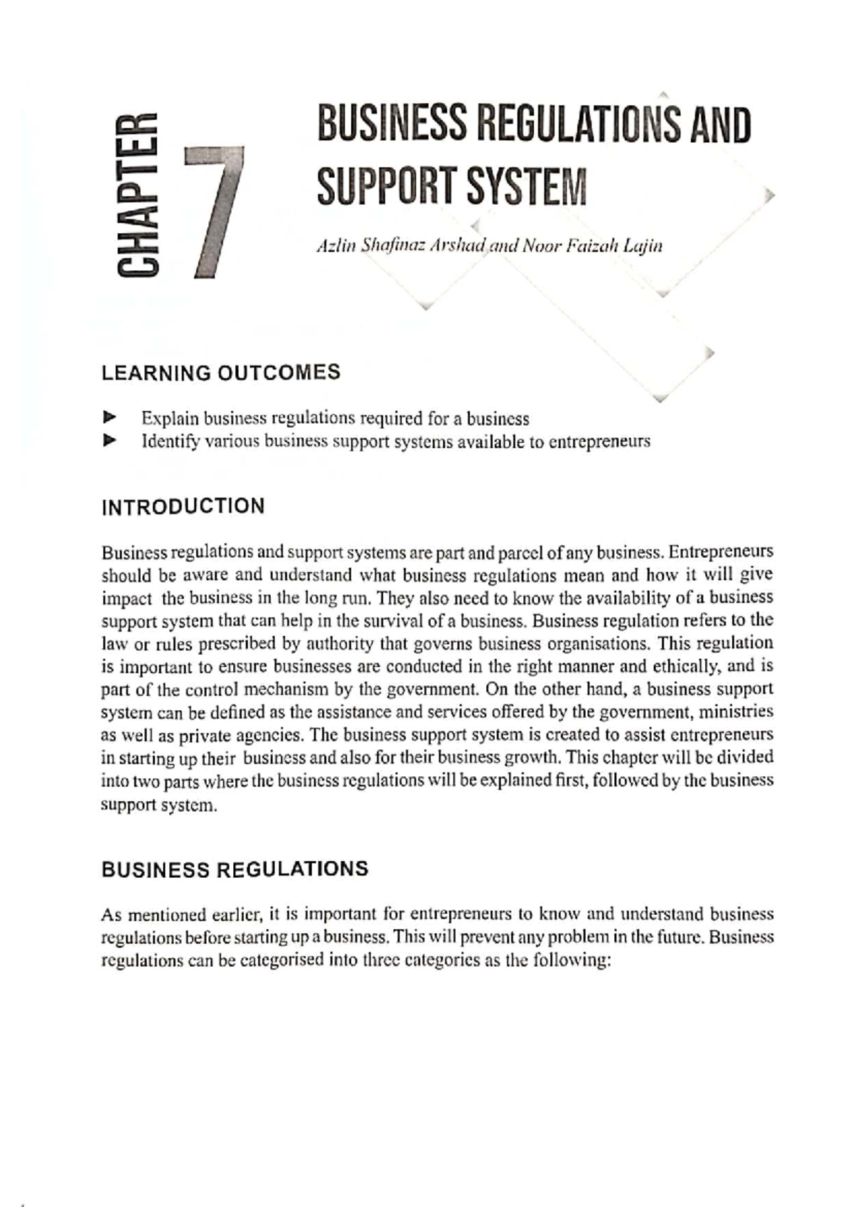 ENT300 - Chapter 7: Business Regulations & Support Systems Notes - Studocu