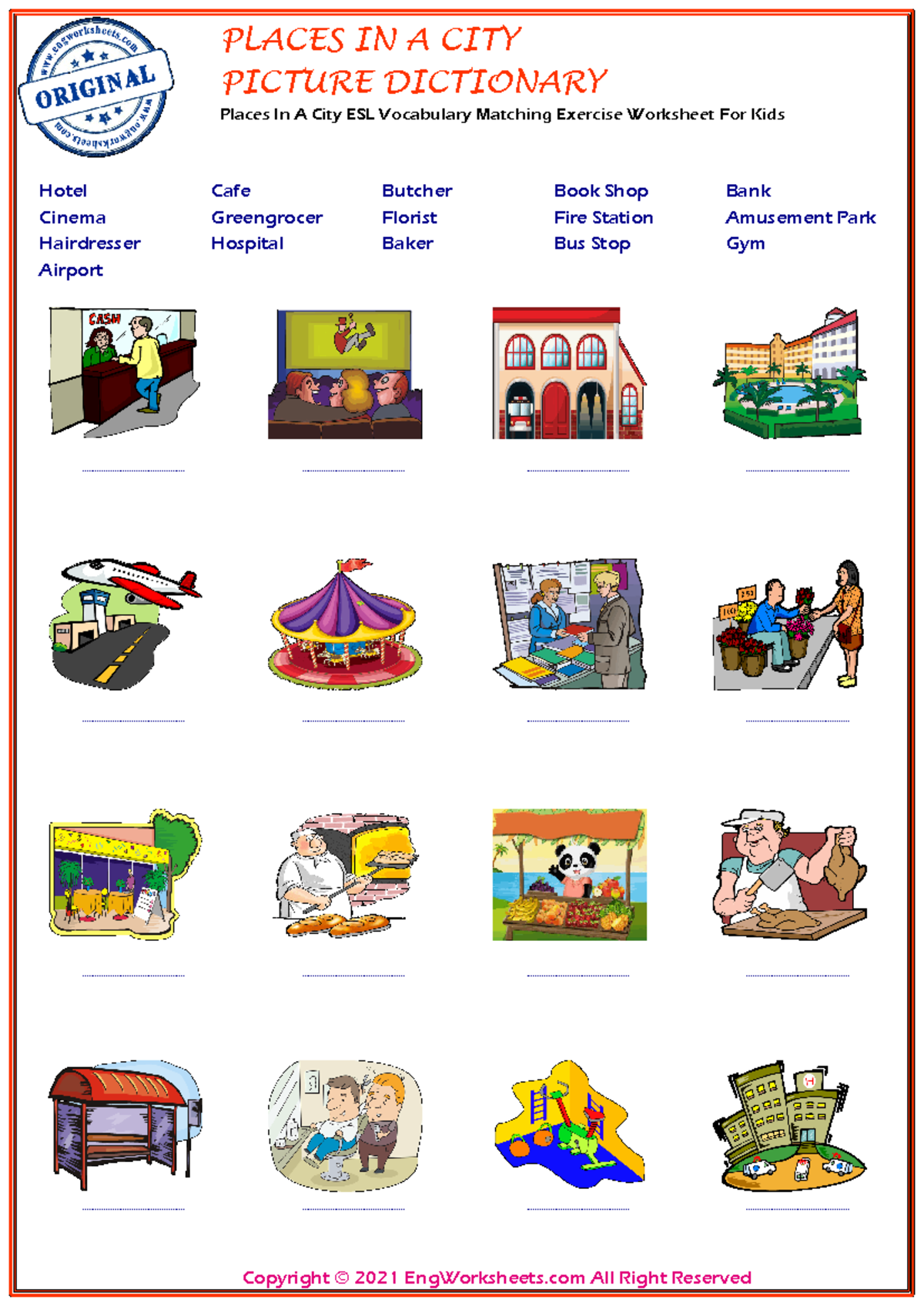 ESL Vocabulary Matching: Places in a City Worksheet - Studocu
