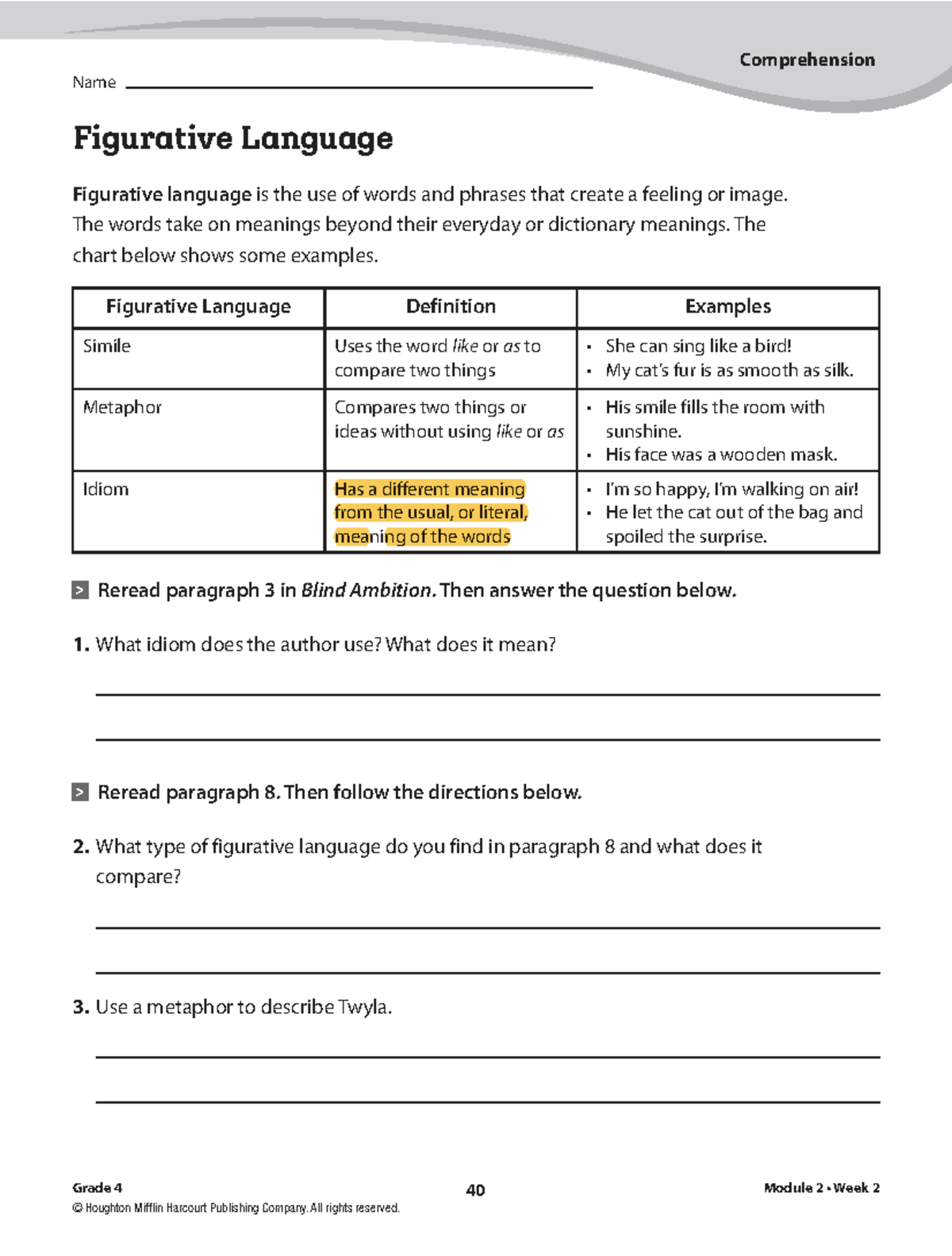 Figurative Language and Text Structure - Grade 4 Module 2 Week 2 - Studocu