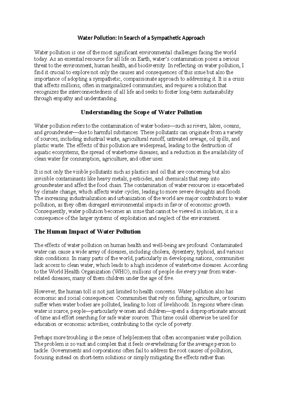 Water Pollution - As an essential resource for all life on Earth, water ...