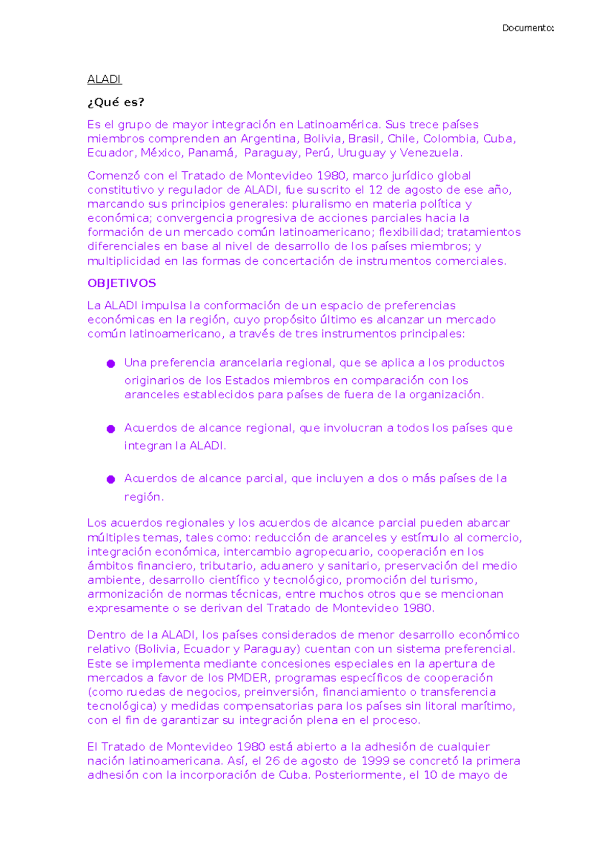 ALADI: Integración y Cooperación Económica en América Latina - Studocu
