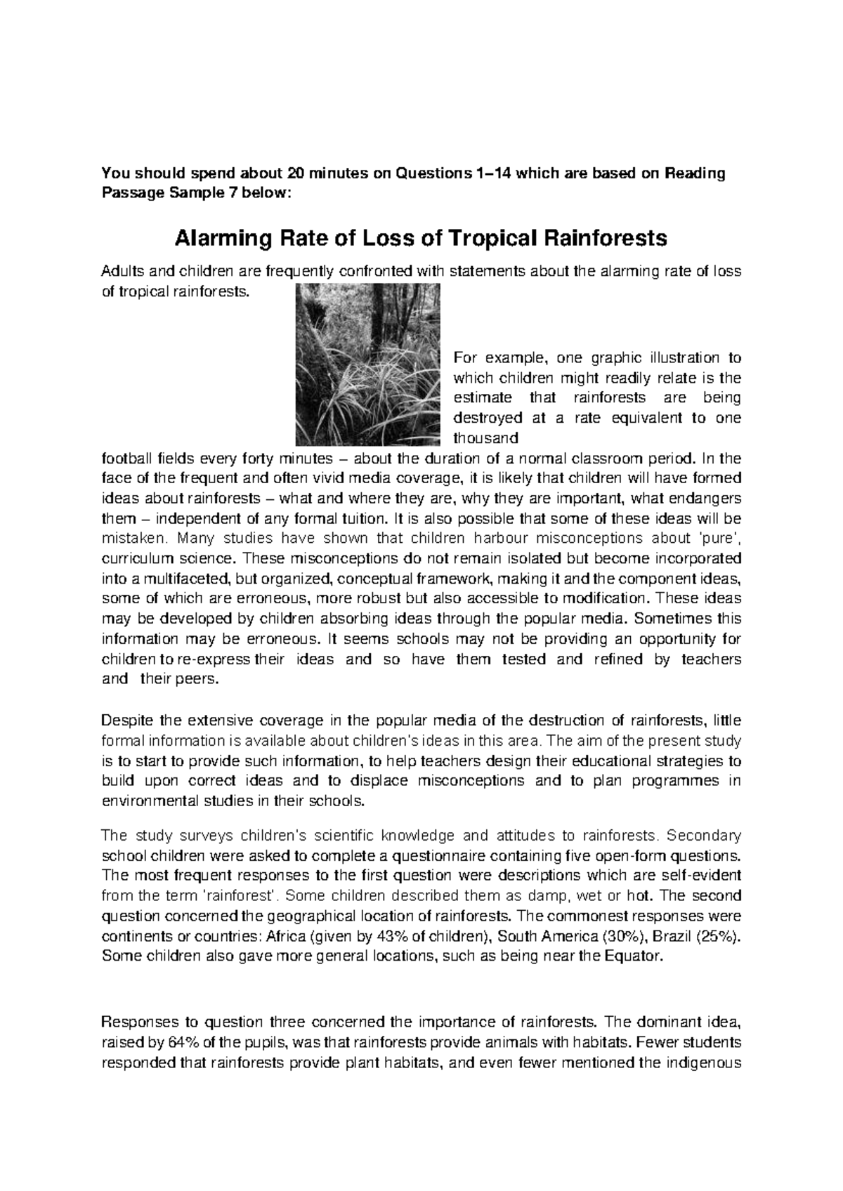 Lesson 47: Rainforest - Reading Passage Sample 7 Analysis - Studocu