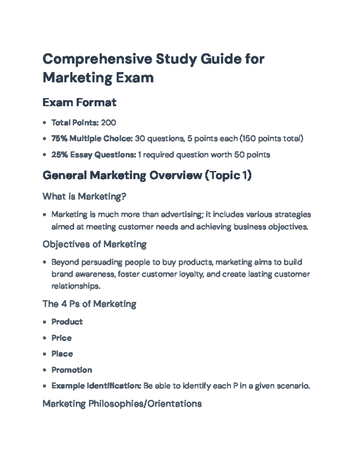 Comprehensive Marketing Study Guide for Exam - Key Concepts ...