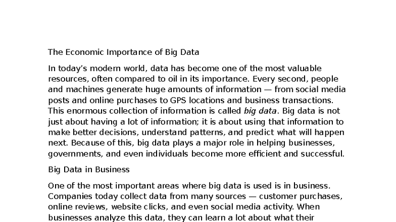 The Economic Impact of Big Data: Insights for CS0102 Essay - Studocu
