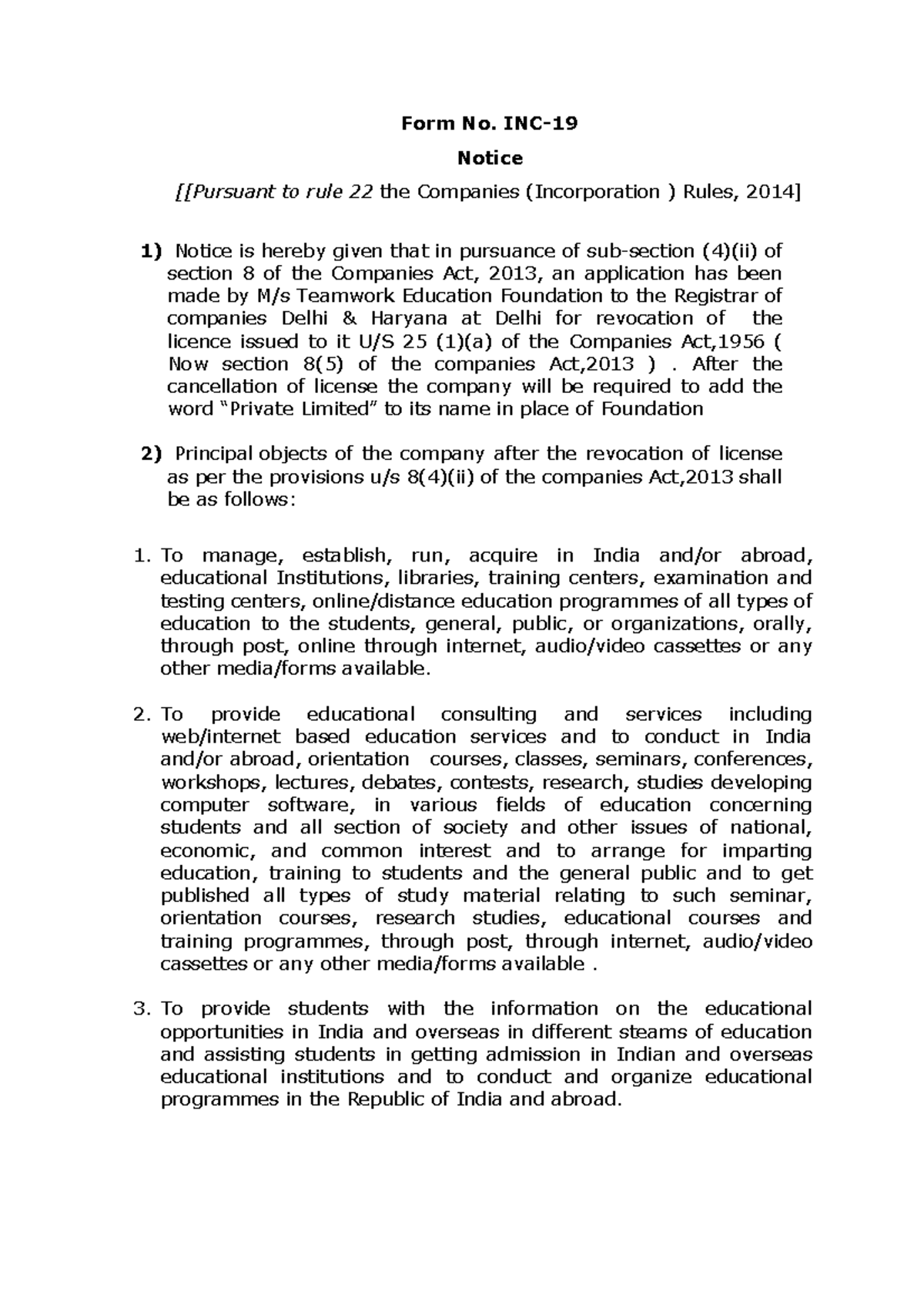 Notice - russian cll for 9999034293 - Form No. INC- Notice [[Pursuant ...
