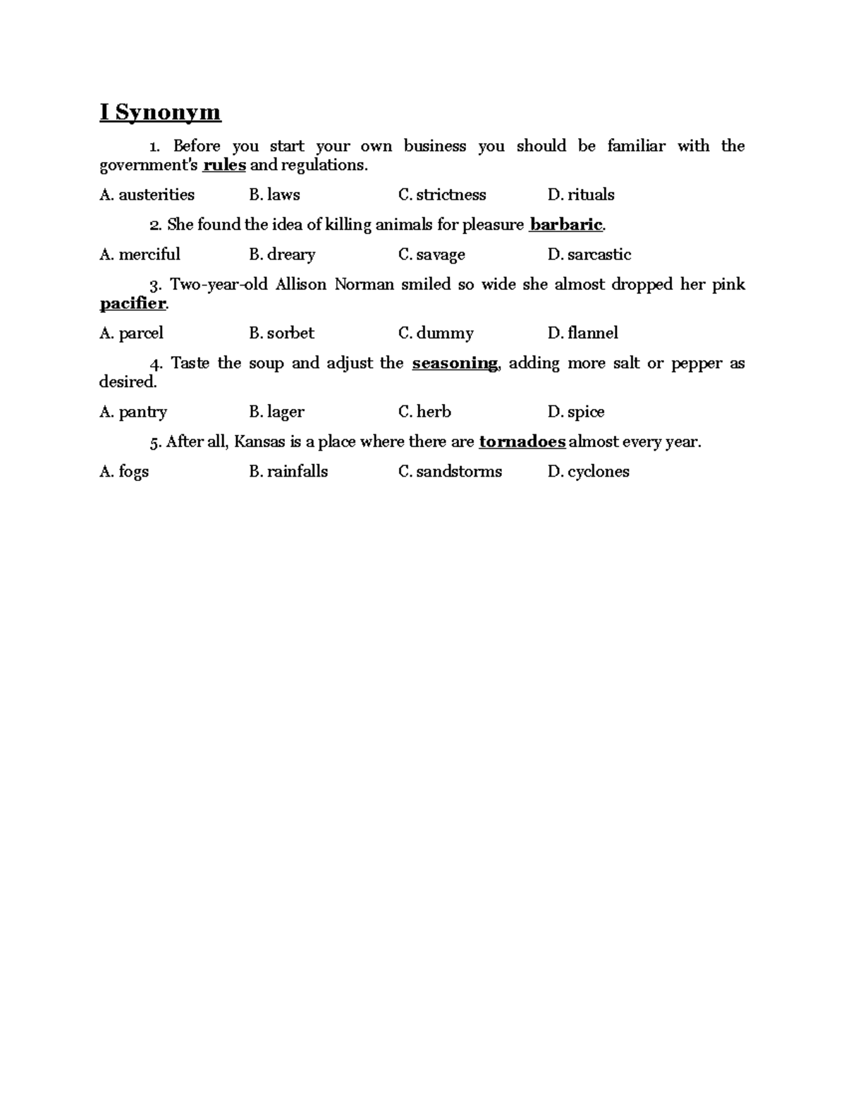 Synonym Practice Exercises for English - Tiếng Anh Khác - Studocu