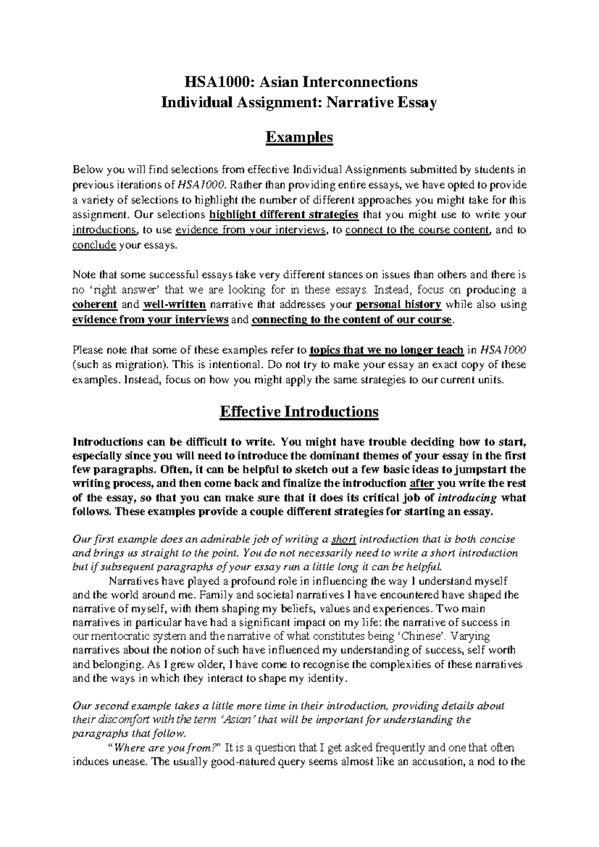 Asian interconnections individual assignment: narrative essay ...
