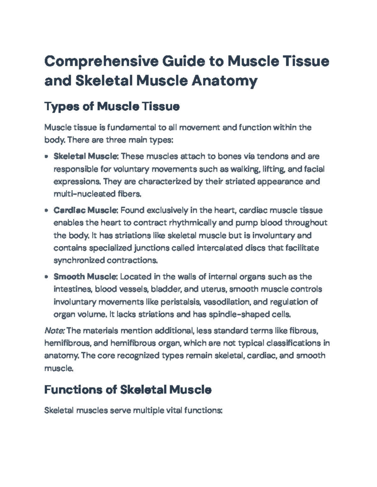 Comprehensive Overview of Skeletal Muscle Anatomy and Function - Studocu