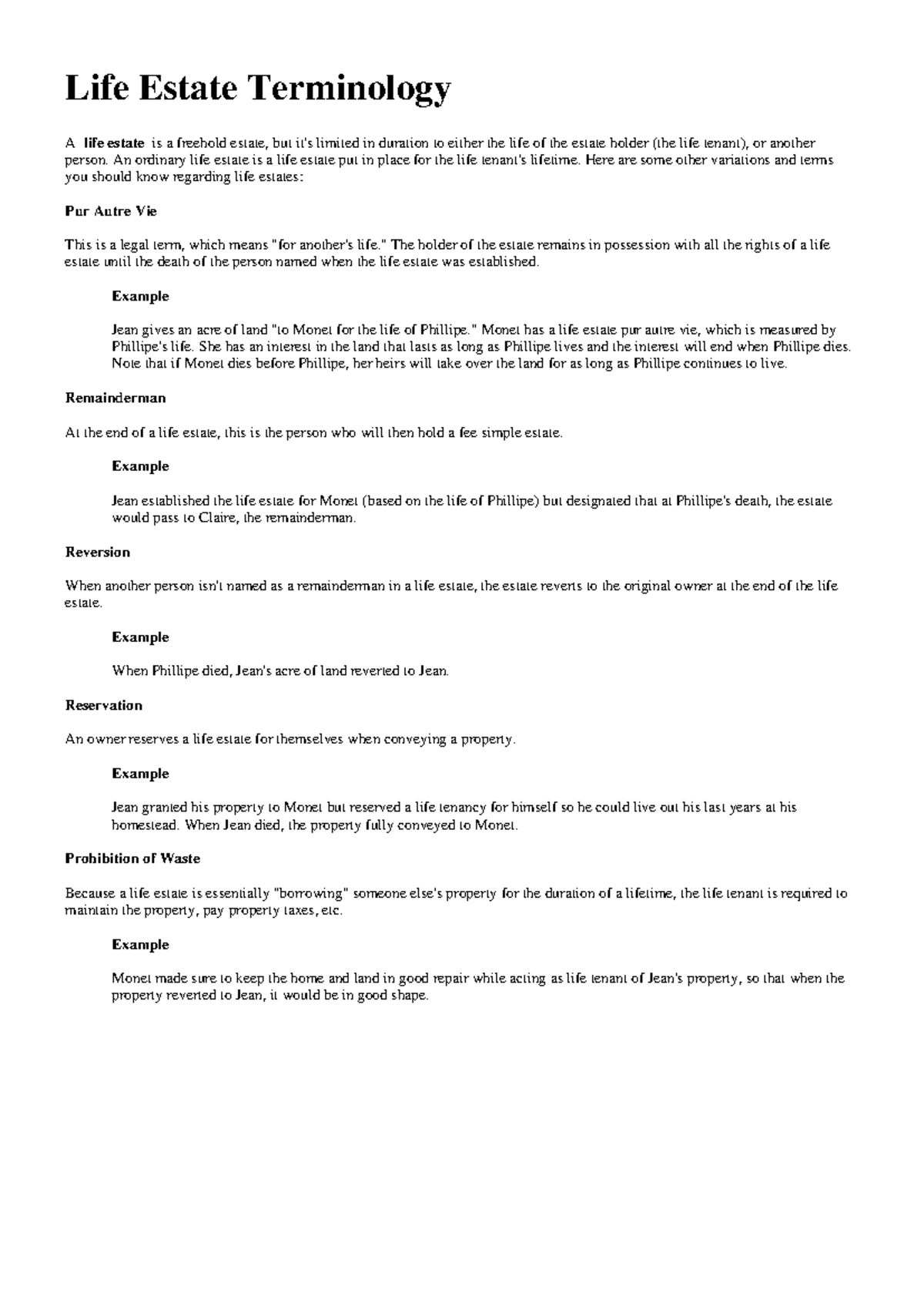 Life Estate Terminology and Concepts in Property Law - Life Estate ...