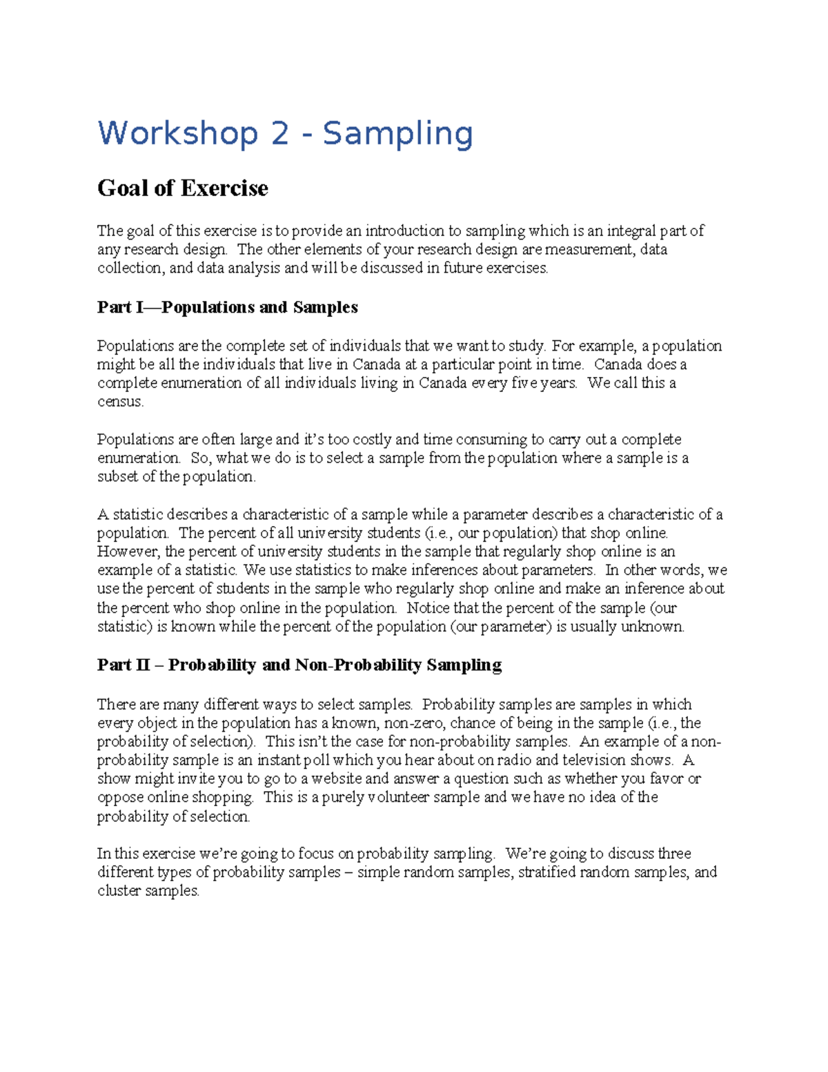 Sampling Workshop 2: Introduction to Sampling Techniques and Errors ...