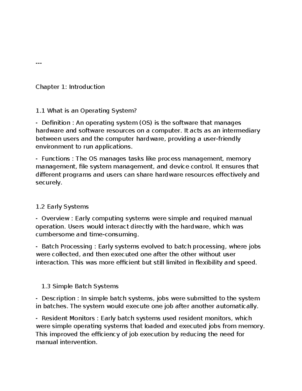 Chapter 1: Introduction to Operating Systems and Their Evolution - Studocu