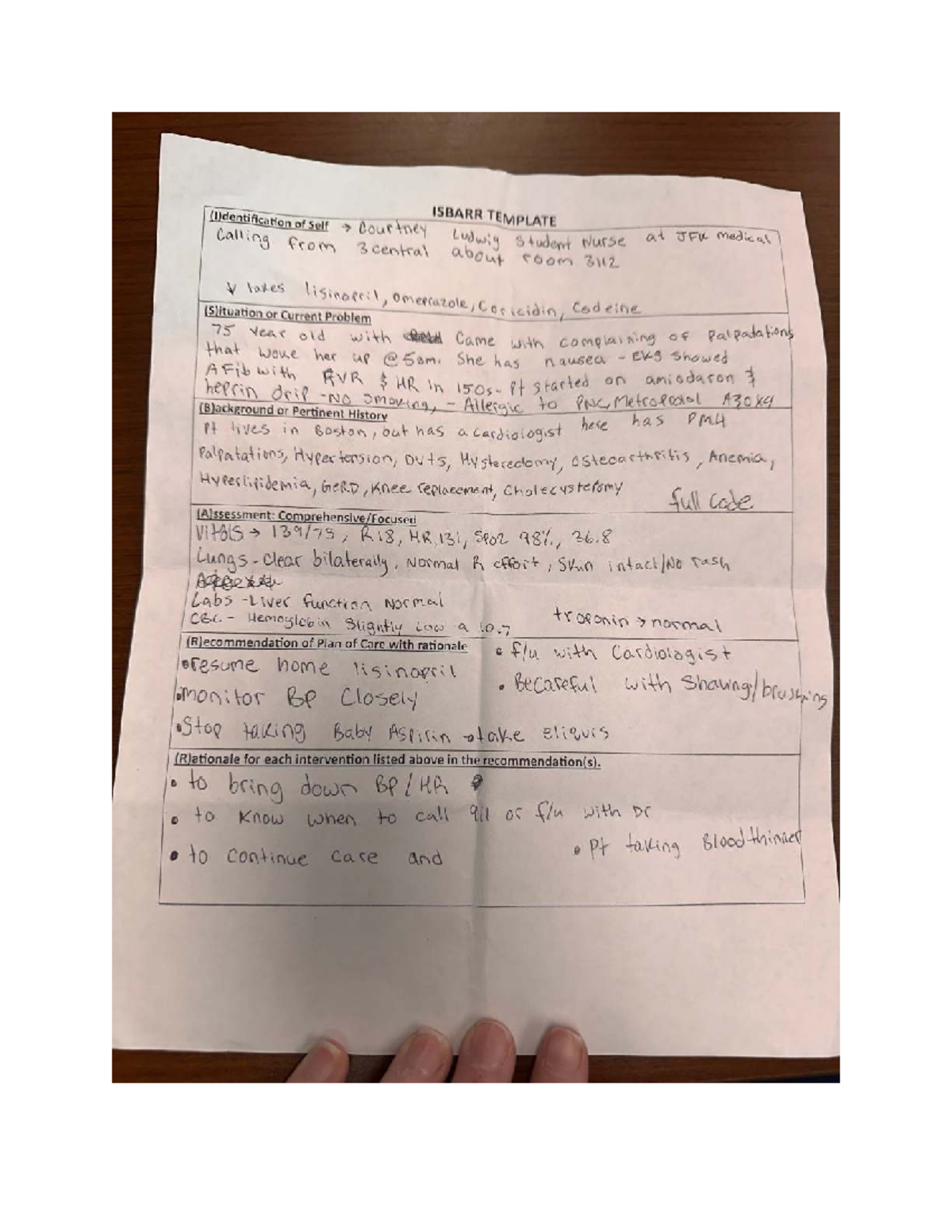 ISBARR Template for Patient Assessment - ISB 101 - Studocu