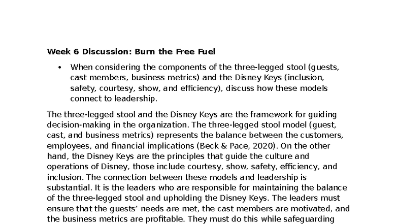 LDR 6 Discussion: Balancing Leadership with Disney Keys and Stool Model ...