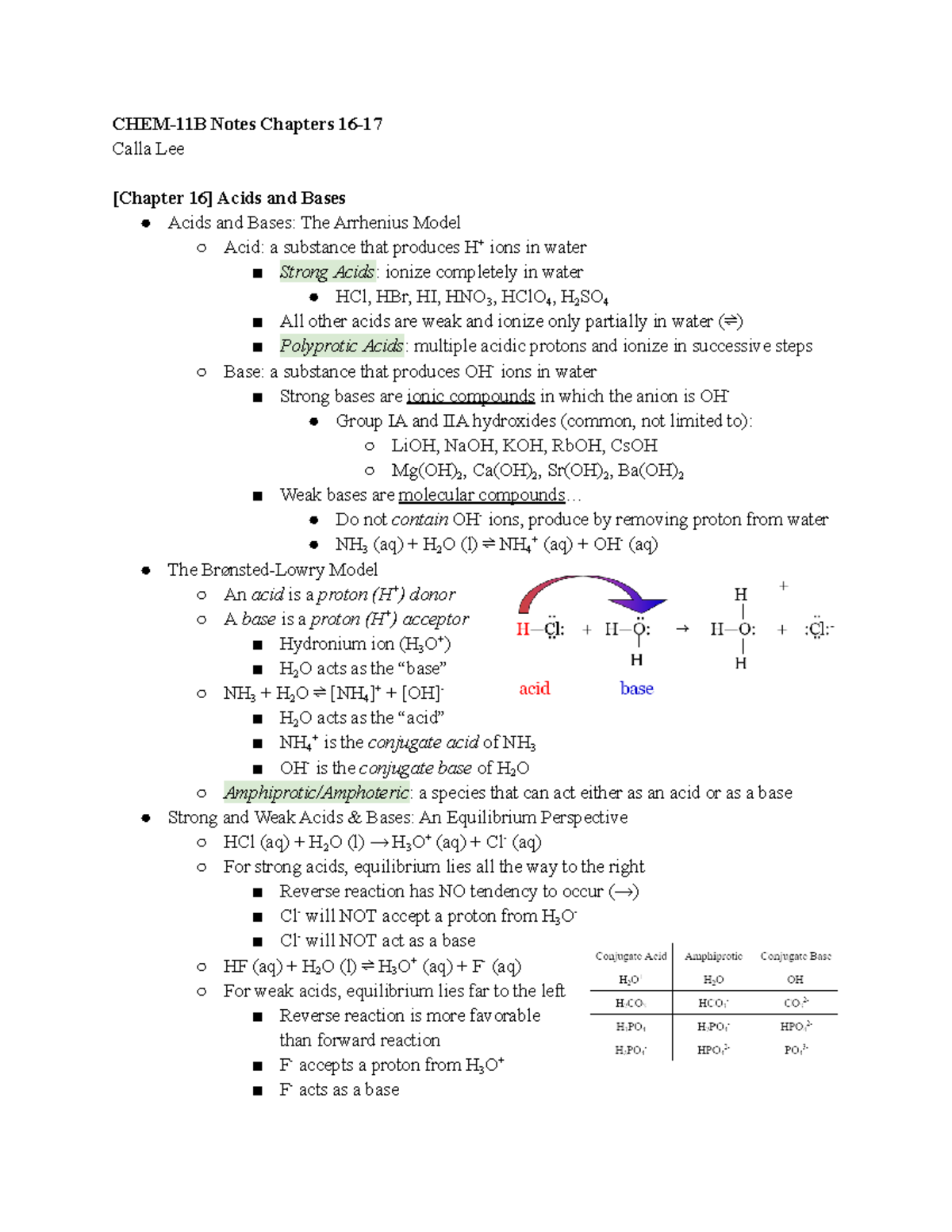 CHEM-11B Lecture Notes on Acids, Bases, & Aqueous Equilibrium: Ch 16-17 ...