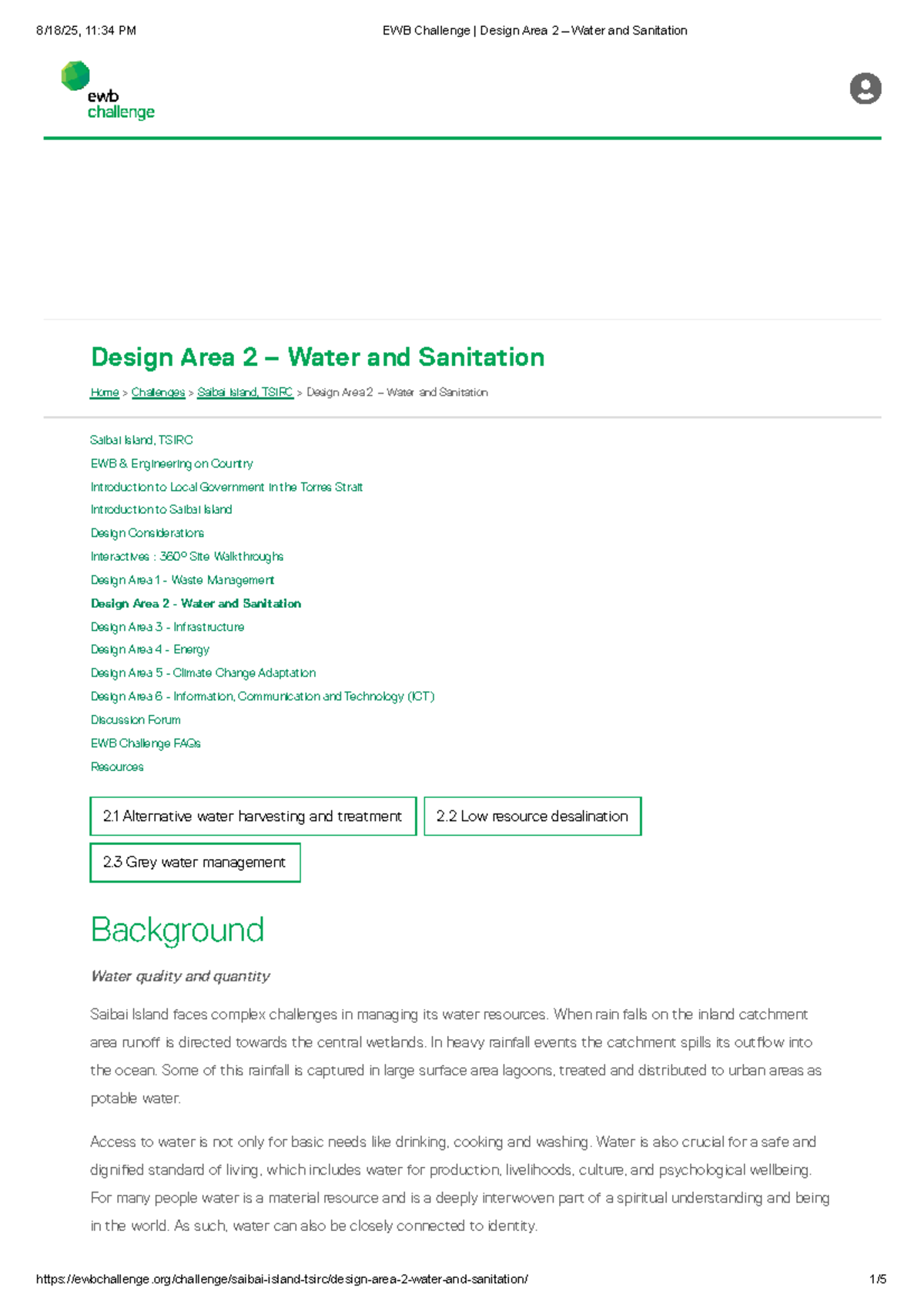 EWB Challenge Design Area 2: Water and Sanitation Solutions - Studocu