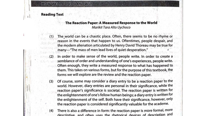ENG 101: Understanding Reaction Papers and Their Significance - Studocu