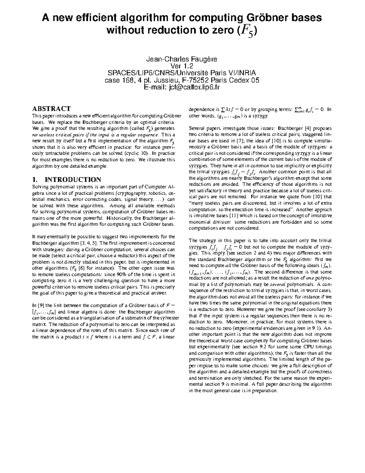 F5 - Efficient Algorithm for Computing Gröbner Bases - Studocu