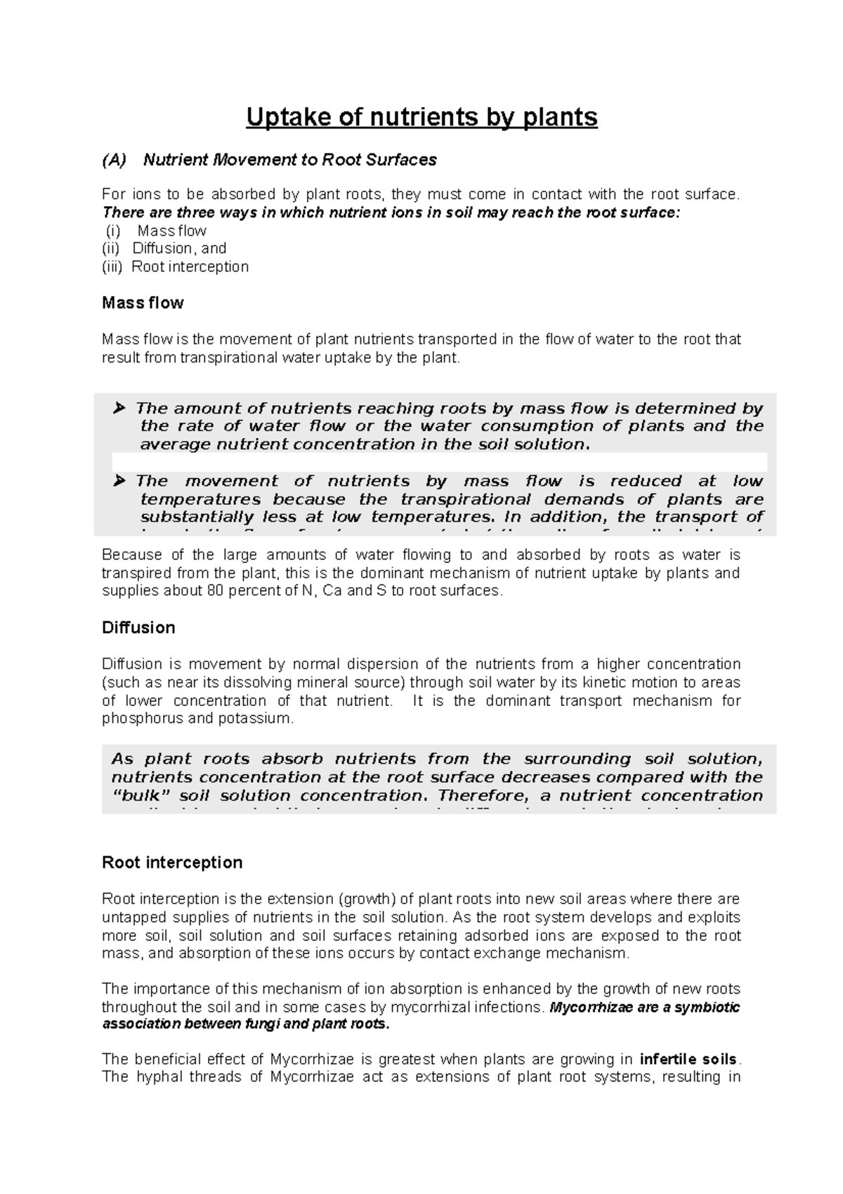 AGS 321 Lecture Notes: Nutrient Uptake Mechanisms in Plants - Studocu