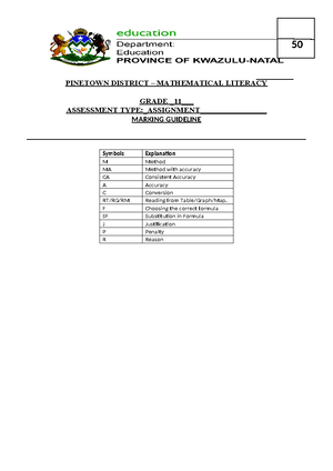 Pinetown District Math Literacy Subject Improvement Plan 2023 - Studocu
