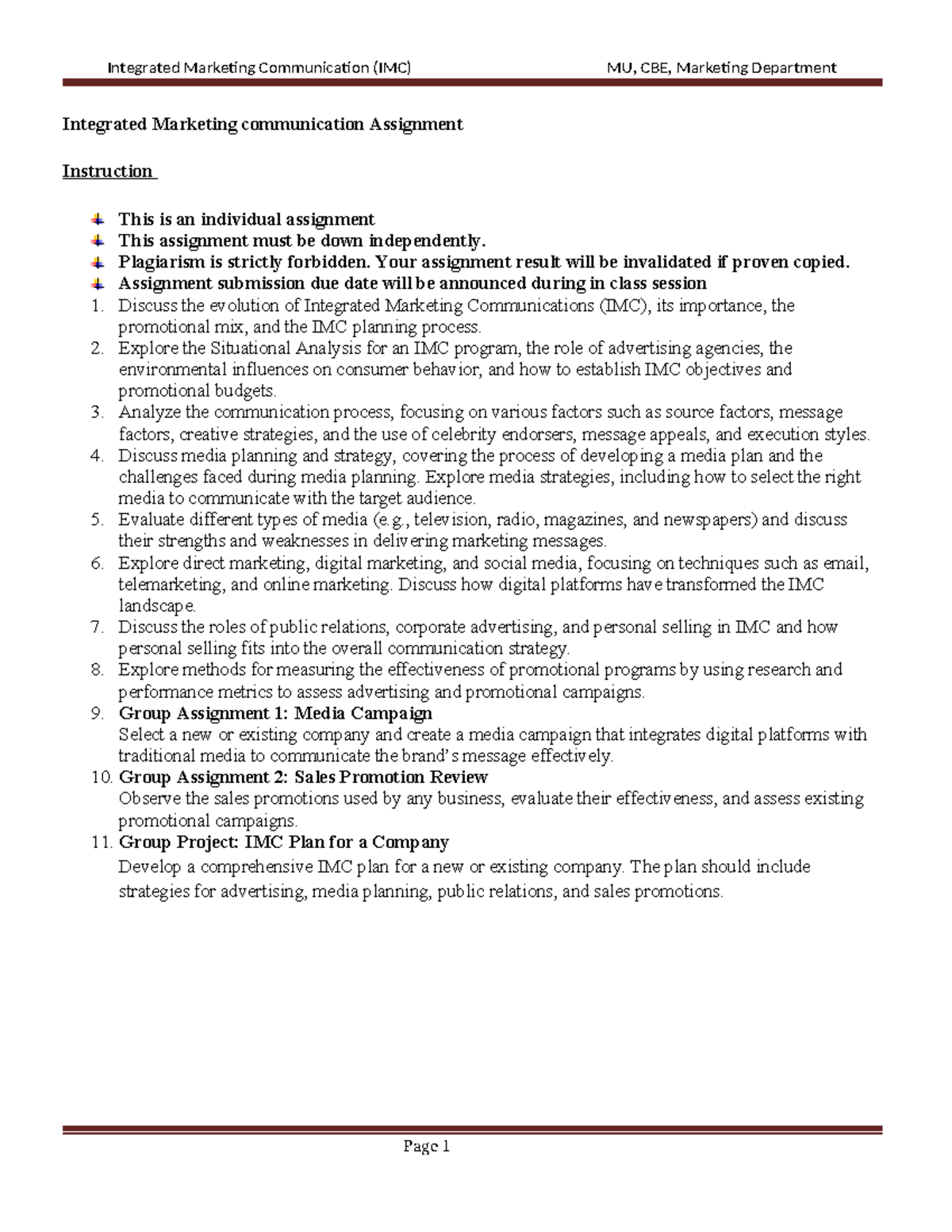IMC Assignment 1: Integrated Marketing Communication Overview - Studocu