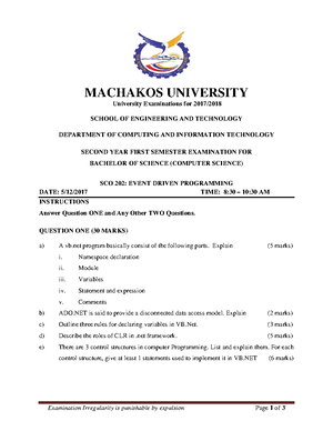 SCO 202 Event Driven Programming - Examination Irregularity is punishable by expulsion Page 1 of ...